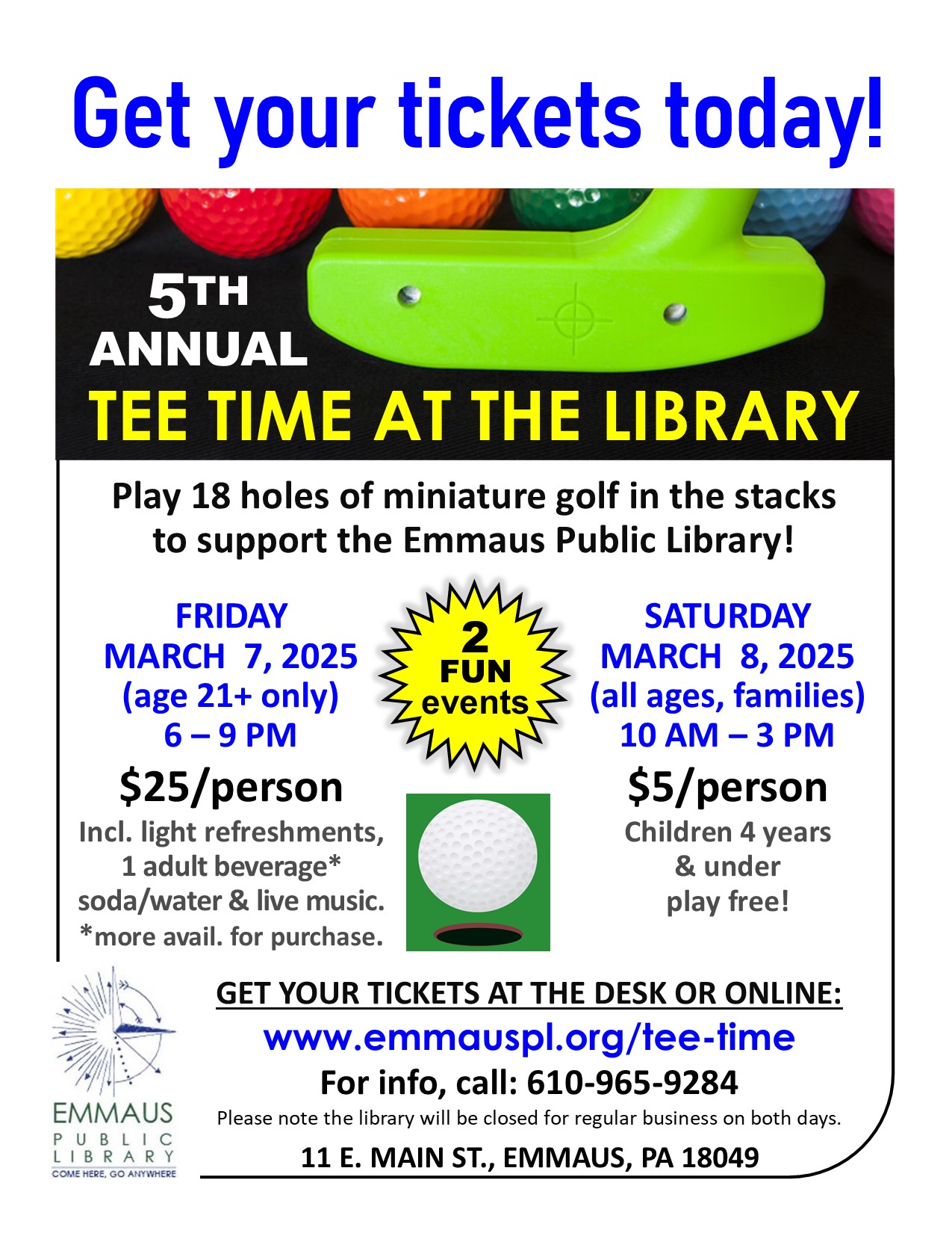 Tee Time at the Library! All Ages - Emmaus Public Library